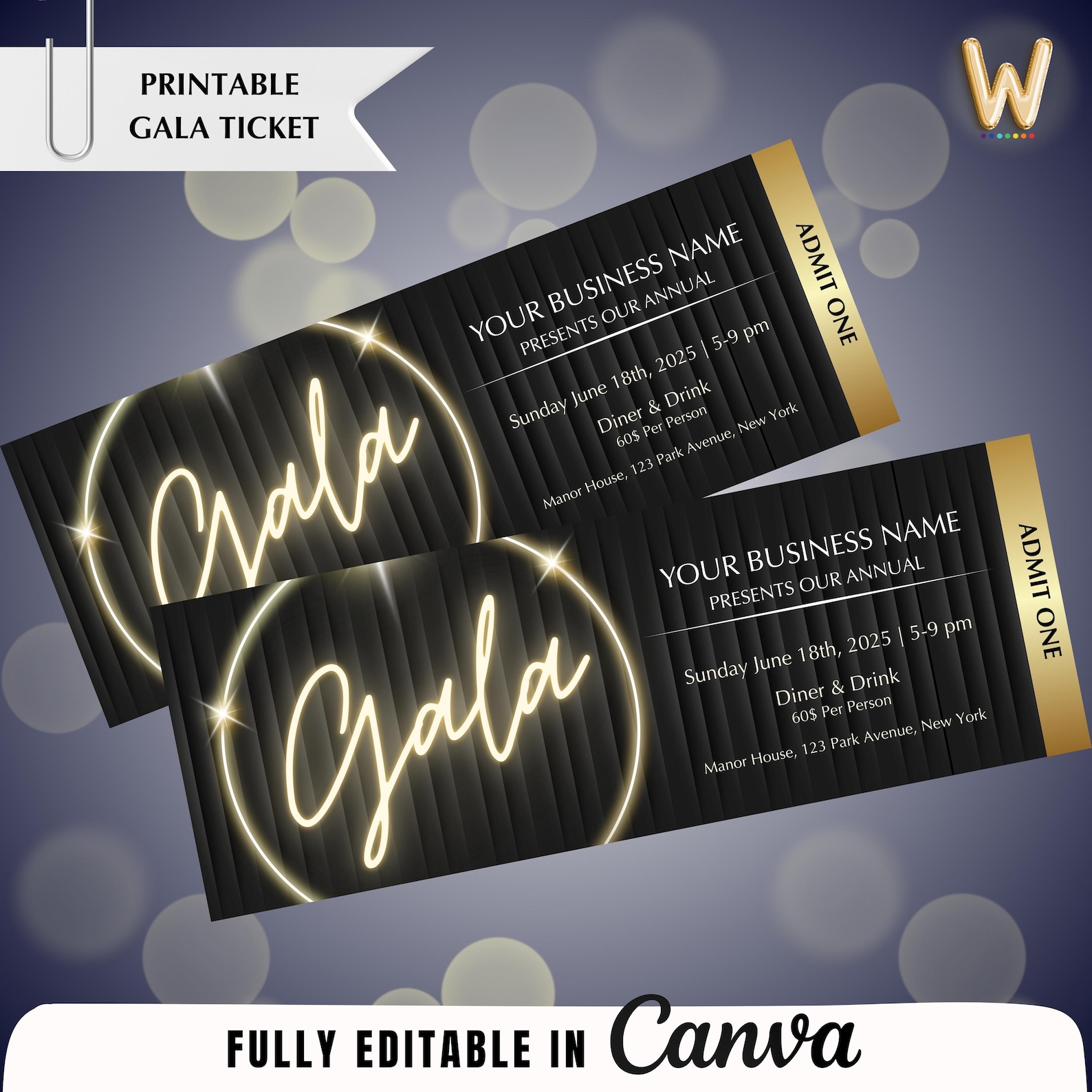 Golden Gala Ticket Template: Black and Gold Event Invitation (digital ...