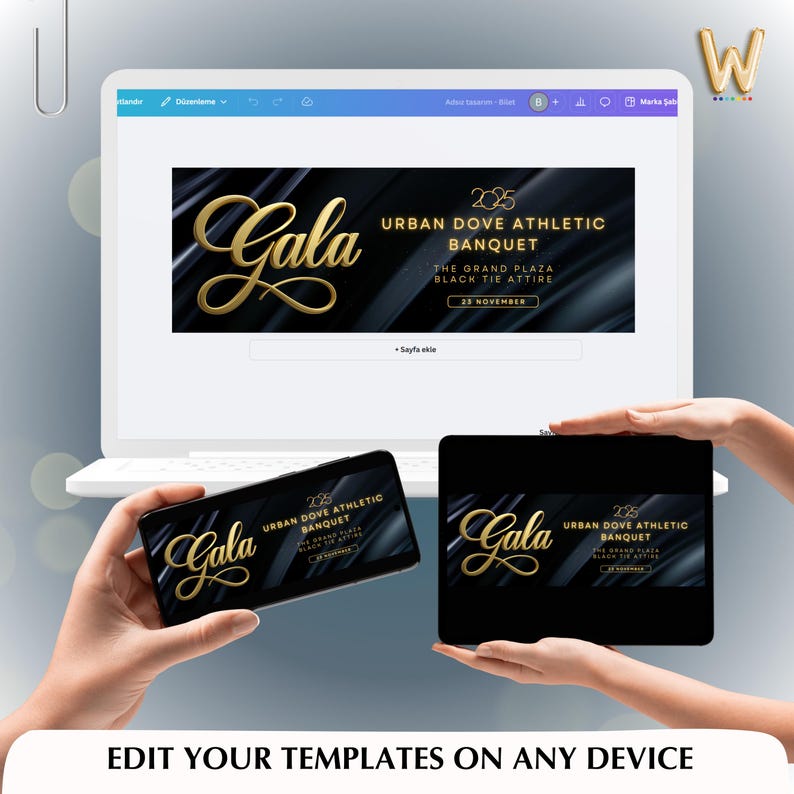 Navy & Gold Gala Ticket Template: Elegant Canva Invitation (PDF, JPEG ...