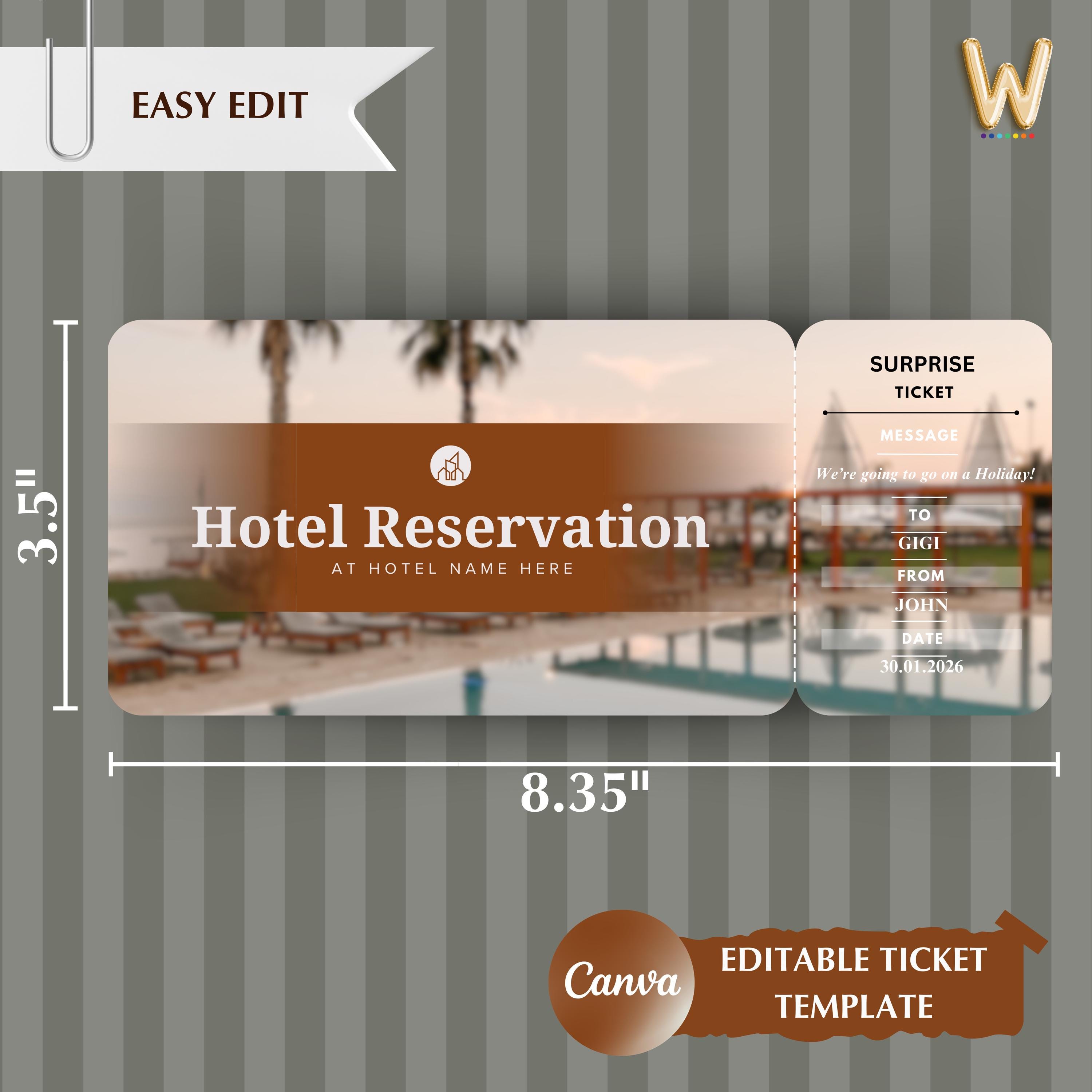 Editable Hotel Reservation Ticket Template: Surprise Gift (canva) - Etsy