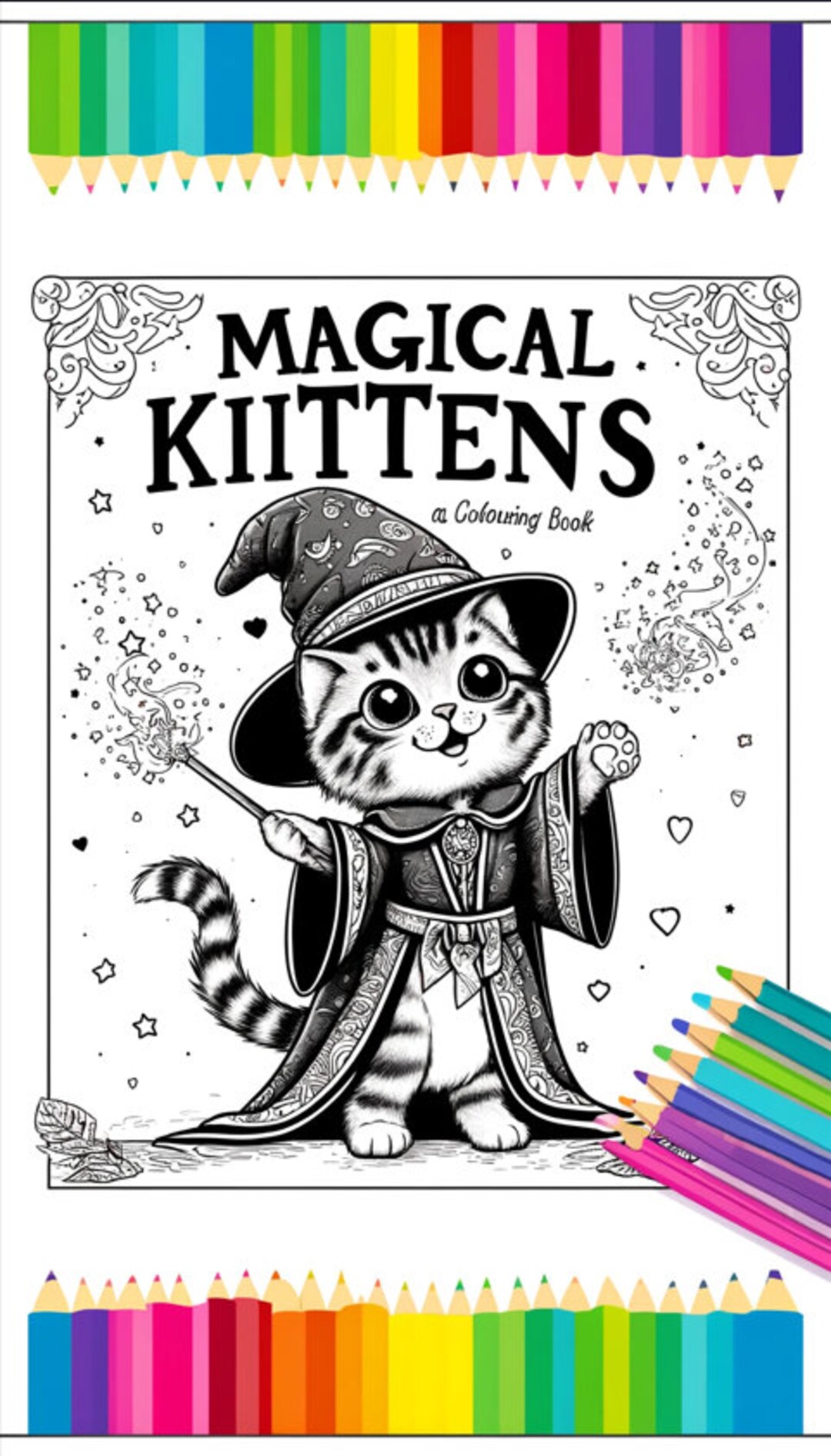 Enchanted Whiskers: A Magical Kittens Coloring Adventure 26 Pages ...
