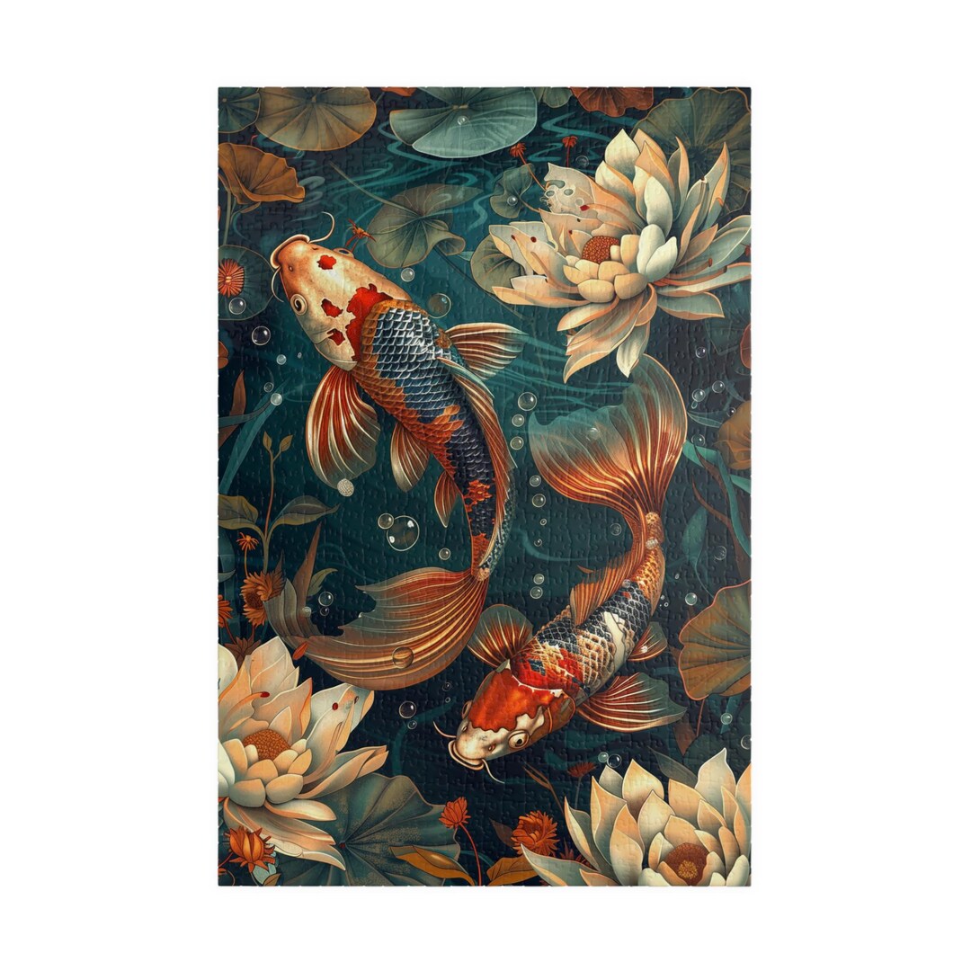 Koi Fish Jigsaw Puzzle – Art Nouveau Lotus Pond Underwater Scene - Etsy