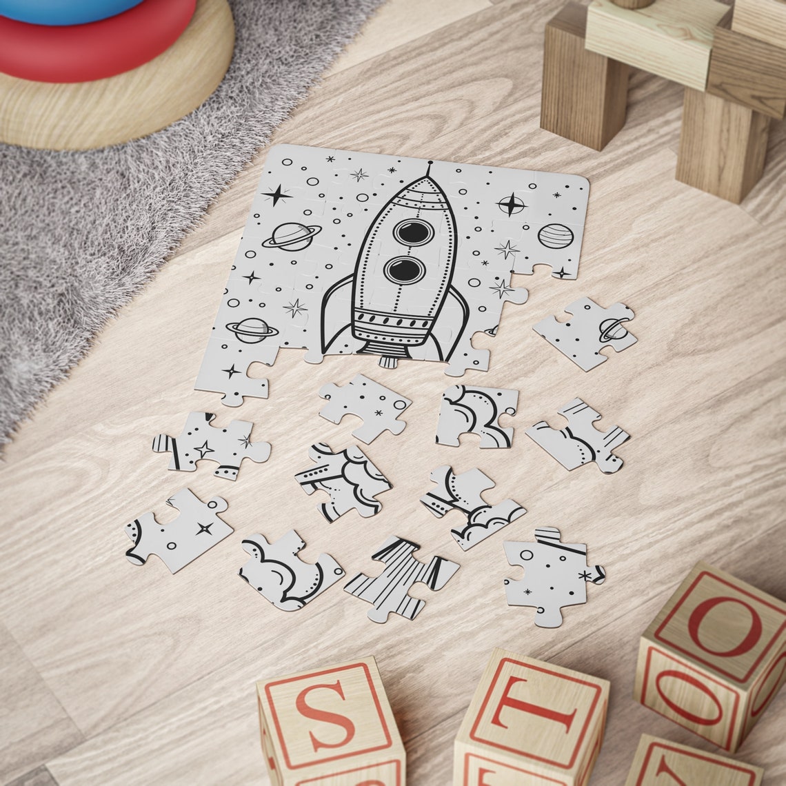 Rocket Ship Coloring Puzzle – 30-piece Jigsaw, Erasable Crayons - Etsy