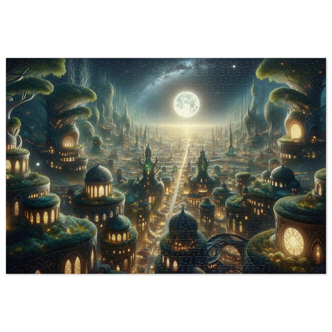Mystical Moonlit Metropolis 1000-piece Satin-finish Fantasy Jigsaw ...