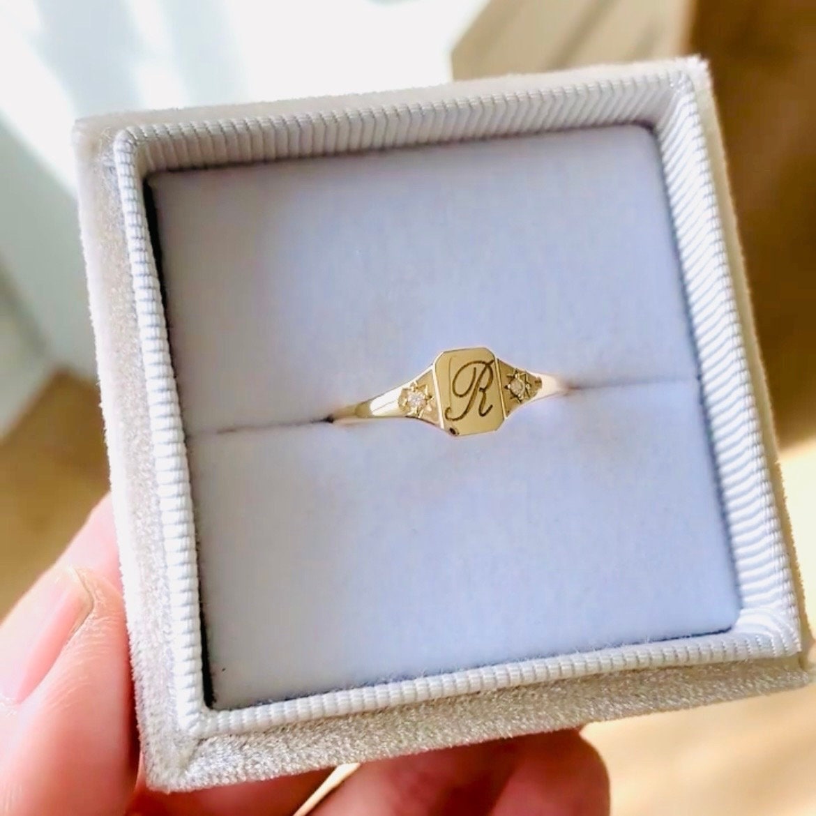 Personalized Vintage Name Ring, Custom Initial Signet Ring, Dainty ...