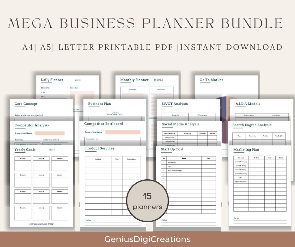 Mega Business Planner Bundle, Printable, Product Services, Marketing ...