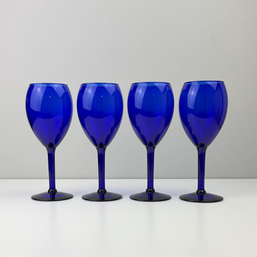 Vintage Cobalt Blue Wine Glasses, Set of 2, 12oz, 90s, Celestial ...