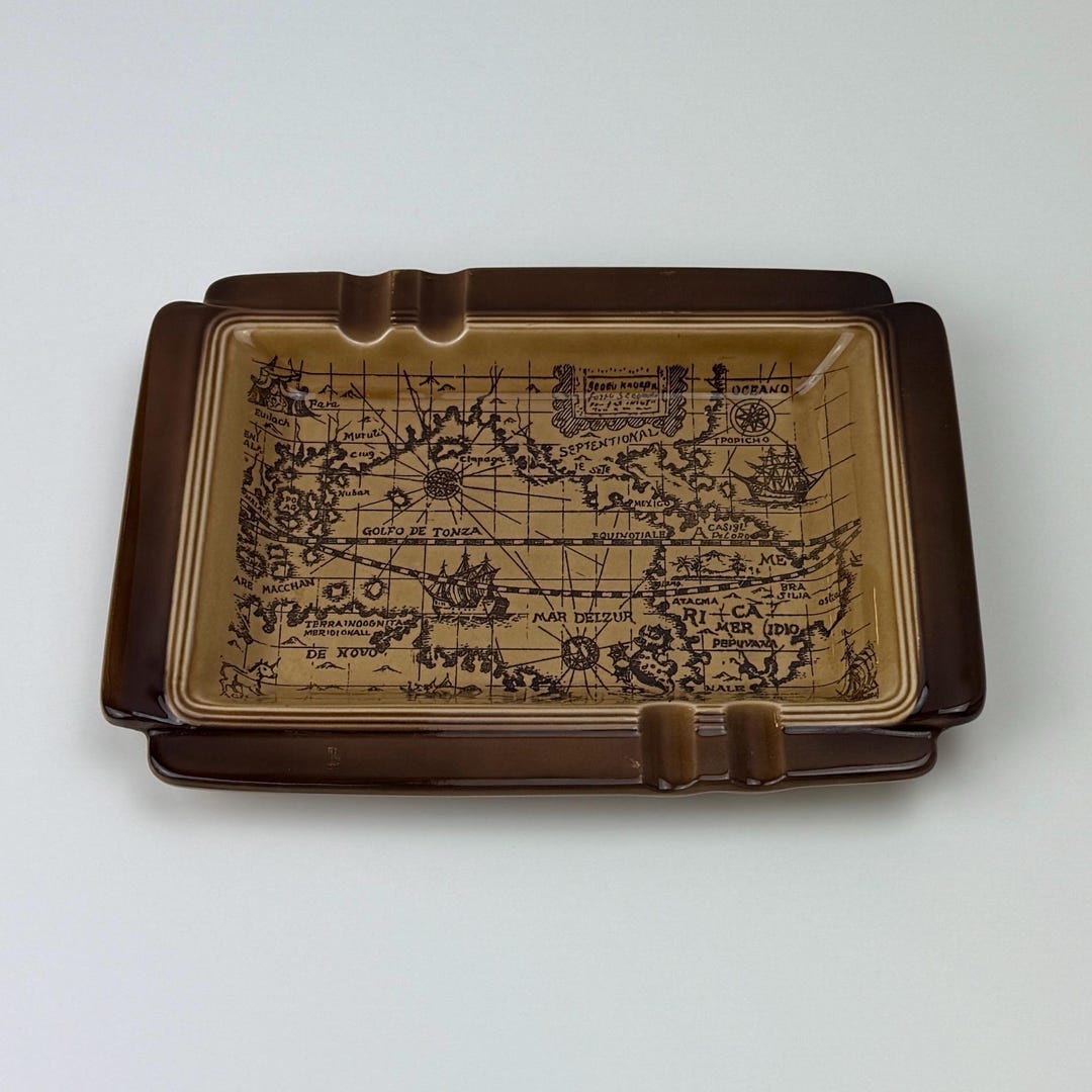 RARE Vintage Old World Map Ashtray, Spanish Age of Exploration, Made in ...