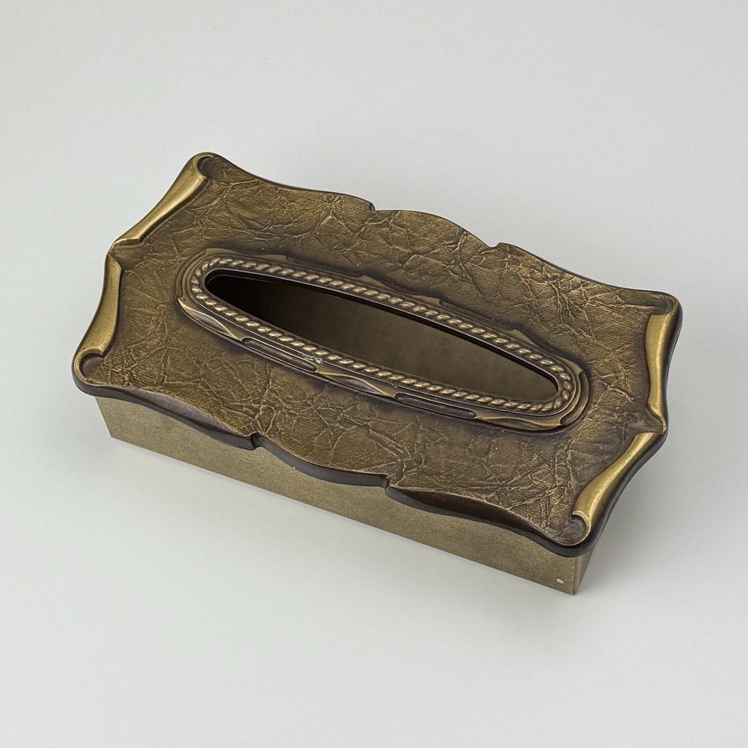 Vintage Brass Tissue Box Cover/dispenser, Amerock 1970s, Aged Leather ...