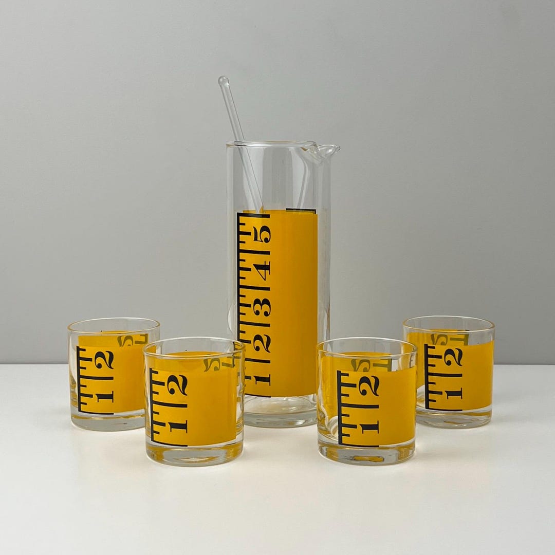 RARE Vintage Cocktail Pitcher Set With Measuring Stick Design, 6 Pieces ...