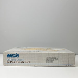 NEW Vintage Oak 6-pc Wood Desk Set, BESTAR, Gold Accents, 80s, Pen ...