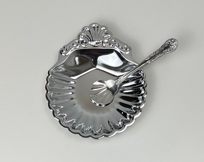 Vintage Shell Dessert Plate & Spoon Set, Stainless Steel, French ...