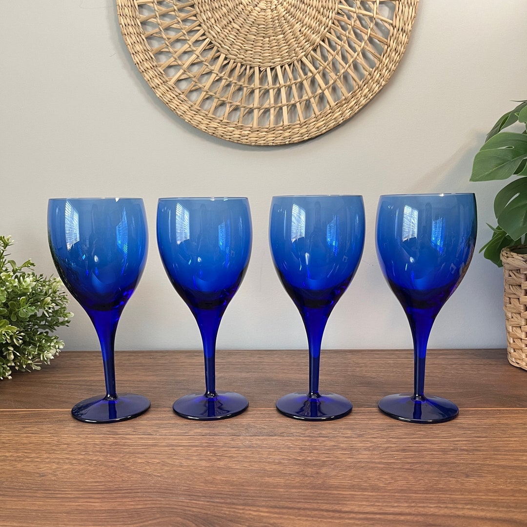Vintage Cobalt Blue Wine Glasses, Teadrop, 10oz, 90s, Celestial Barware ...