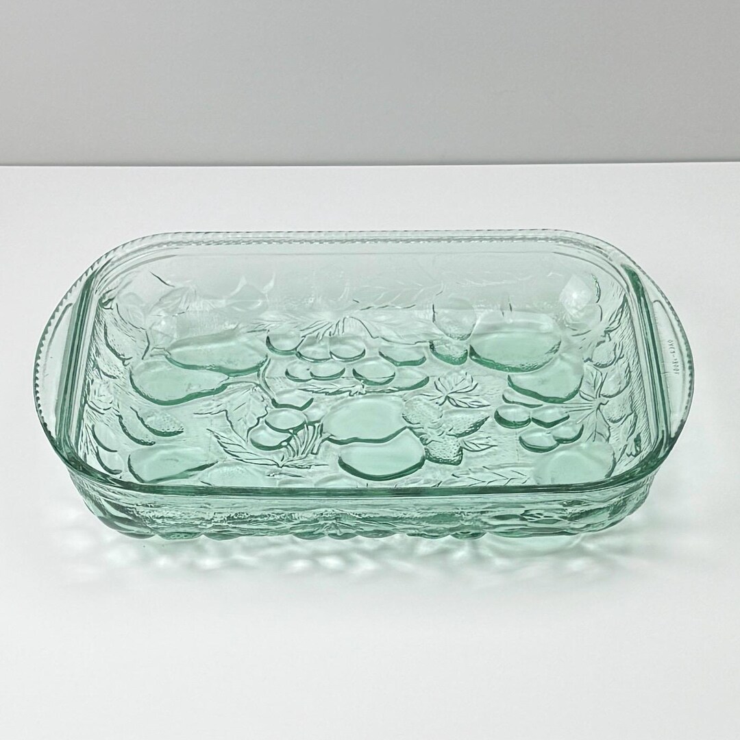 Vintage Bakers Dish by Libby, Orchard Fruit Green Pattern, 1990s ...