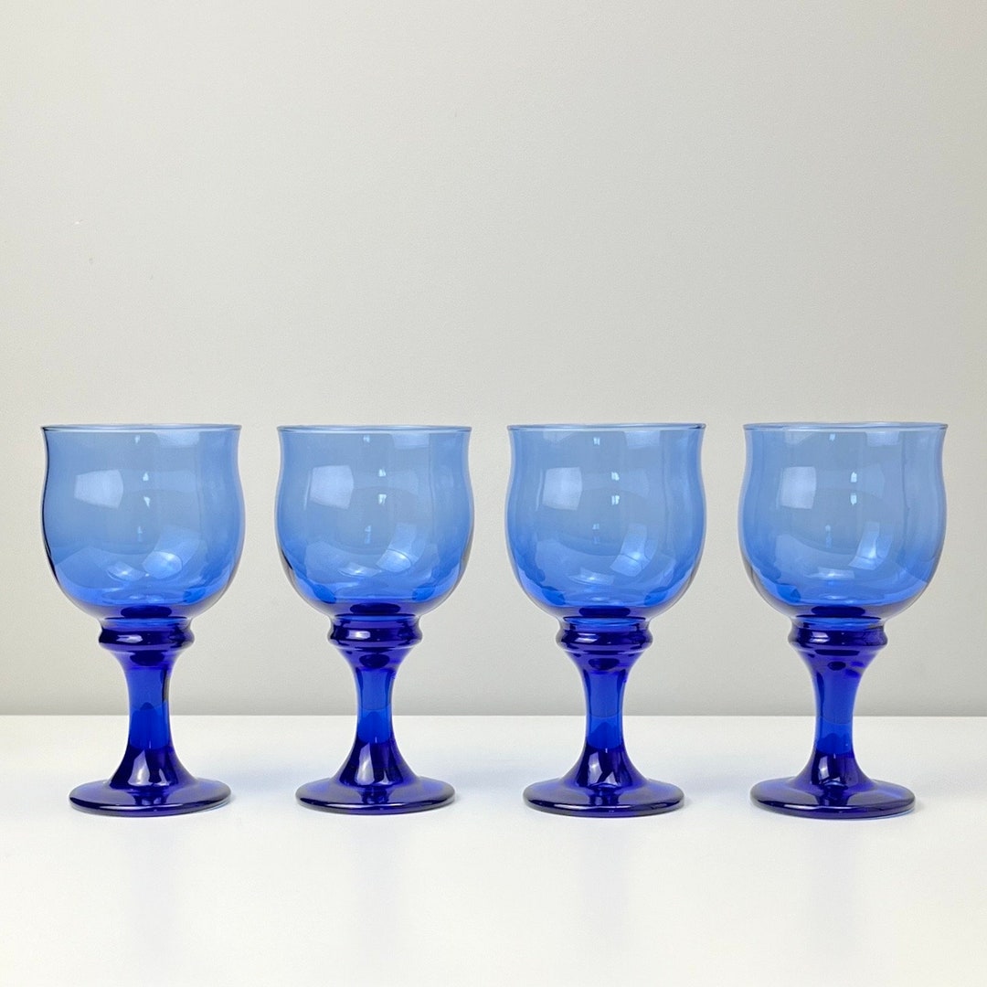 Vintage Libby Clarion Blue Goblets, Mediterranean, Water Wine Glasses ...