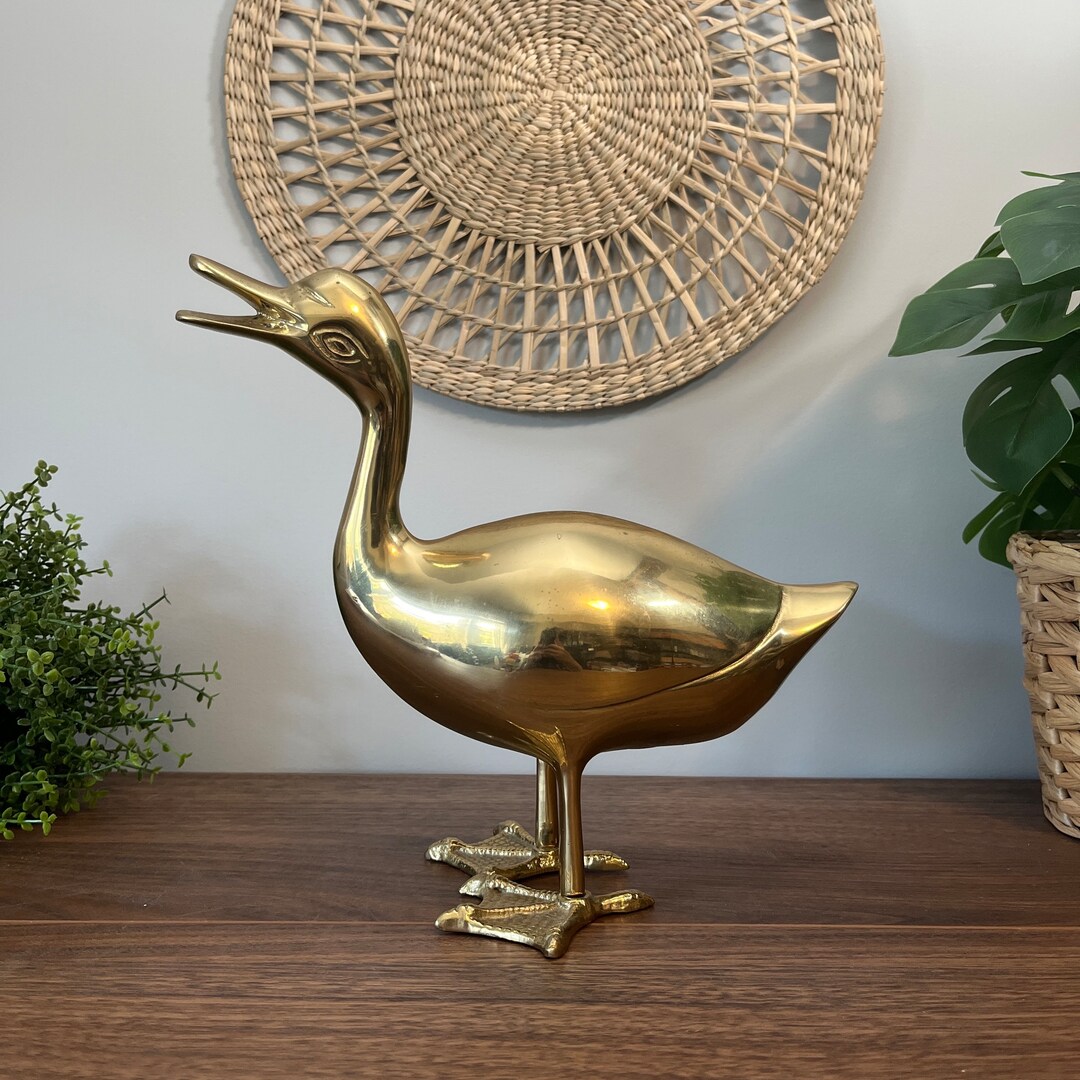 Vintage Solid Brass Chinese Goose Sculpture, 8.75”, Forehead Nob ...