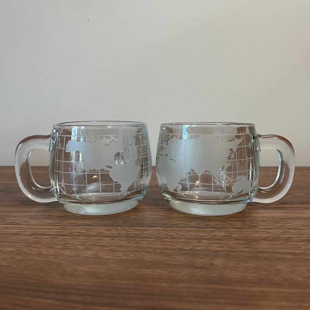 Vintage World Globe Mugs by Nestle Nescafé, Set of 2, 1970s, Etched ...