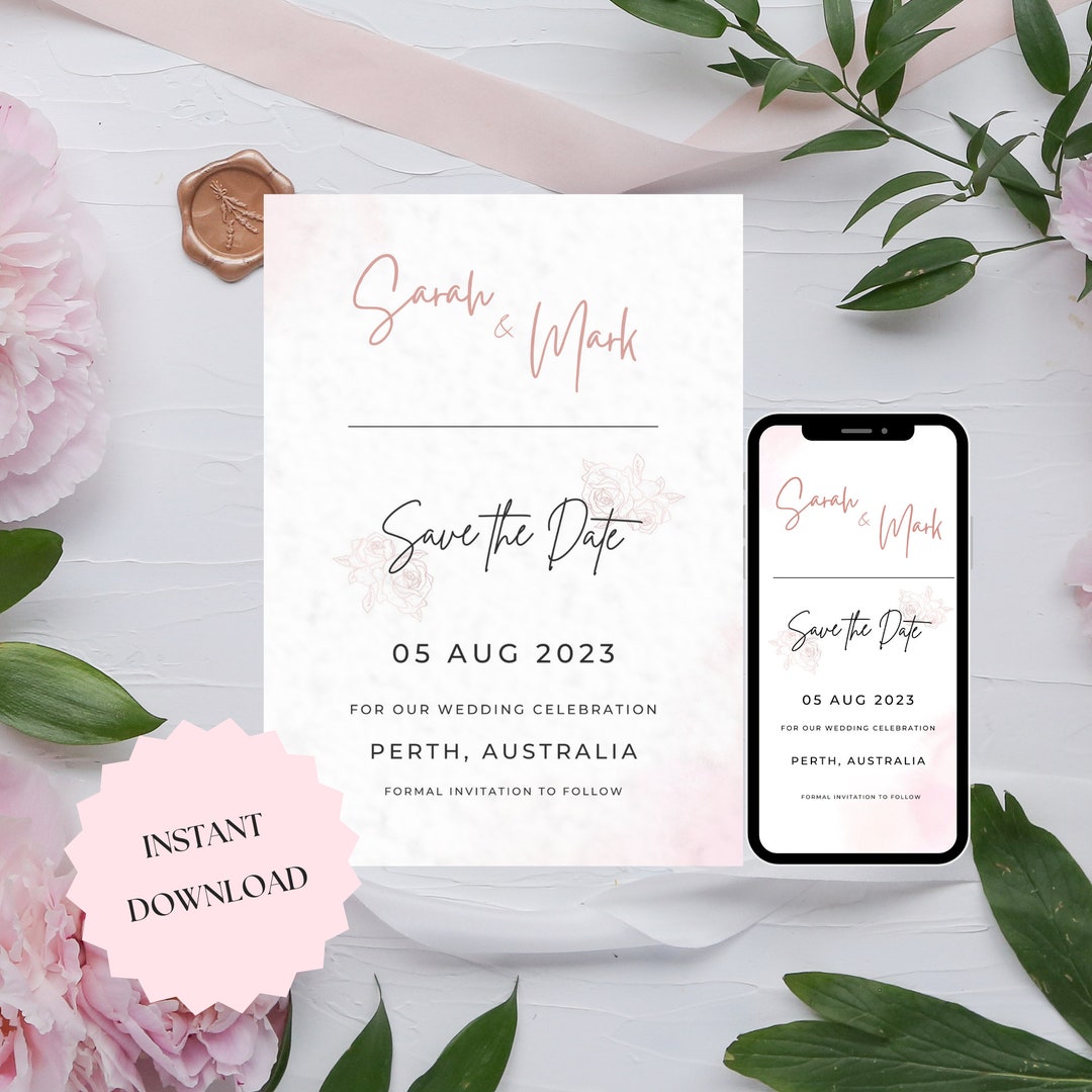 Pink Rose Save the Date Template, Save the Dates, Printable Save the ...