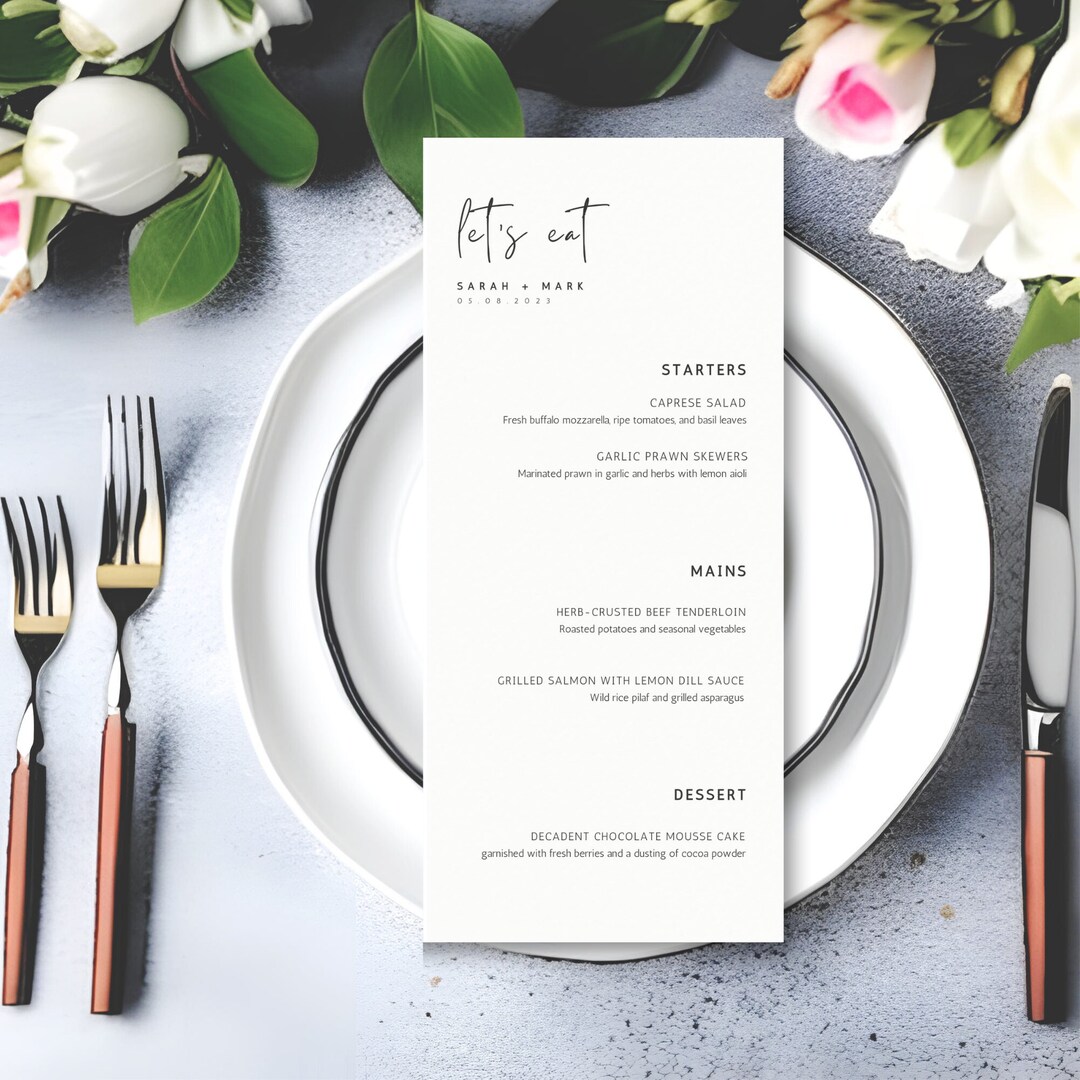 Minimal Wedding Menu Template, Minimalistic Menu, Modern Menu, Simple ...