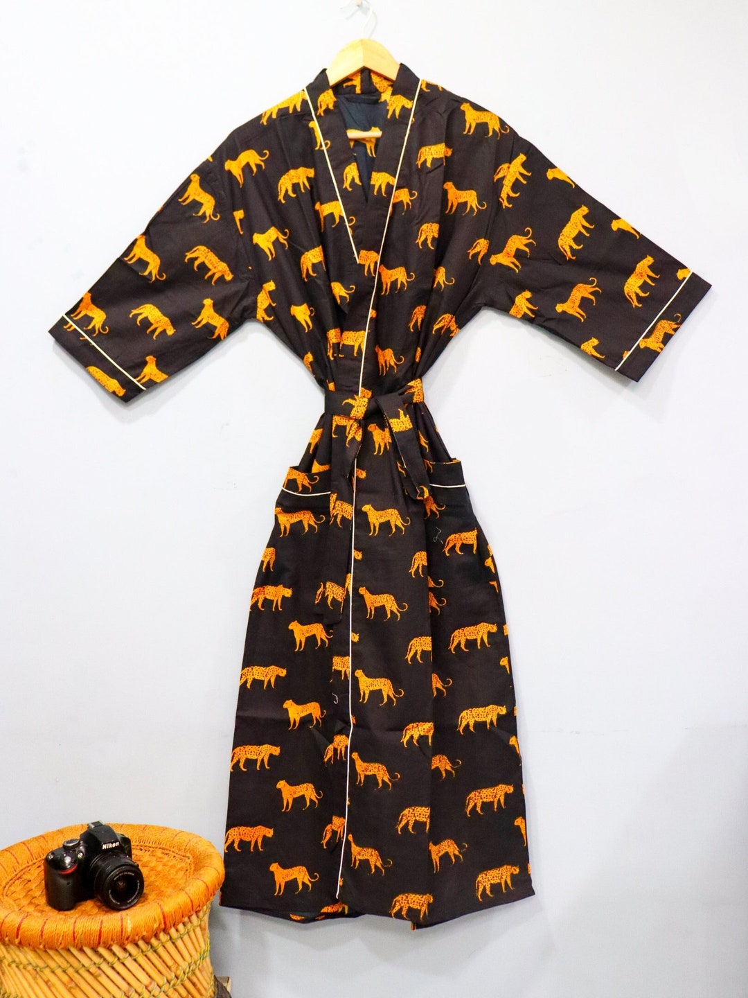 Cotton Kimono Robe Dressing Gown, Tiger Print Bridesmaid Robe, Summer ...