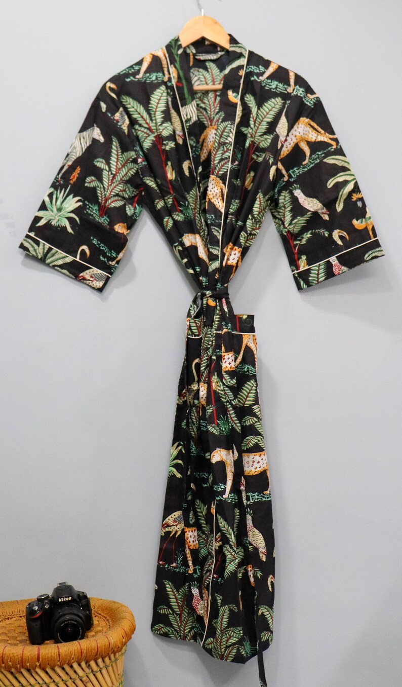 Cotton Kimono Robe Dressing Gown, Animal Print, Robe, Summer, Nightwear ...