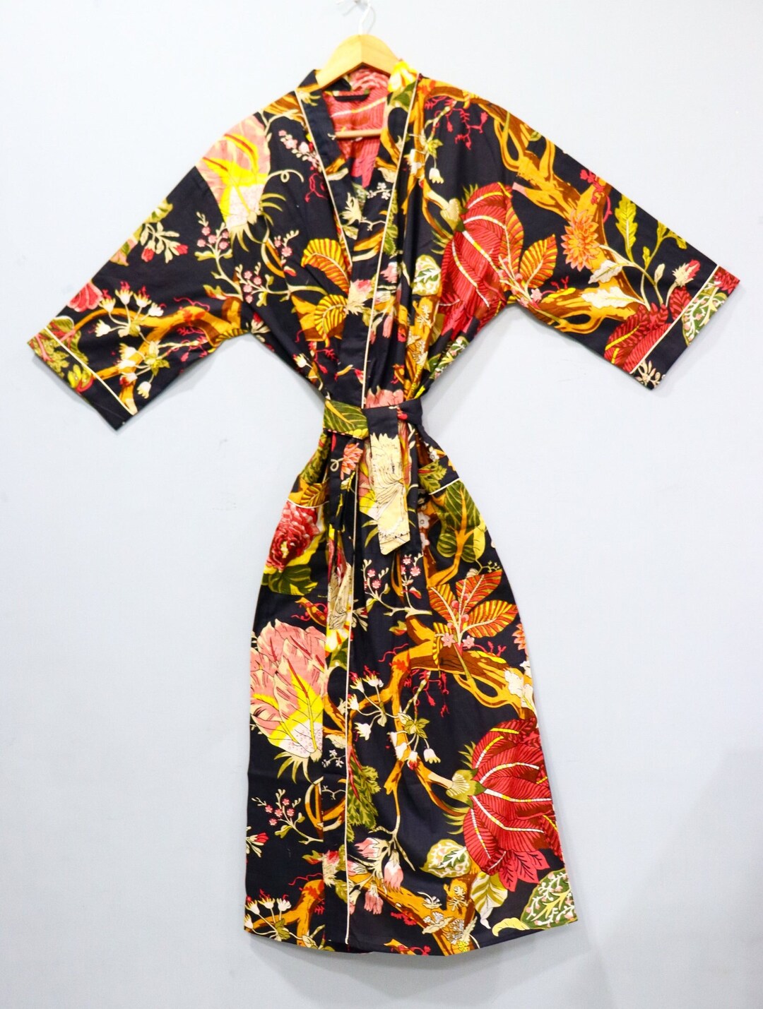 Block Print Robes, Bridesmaid Kimono Robe, Floral Kimono, Indian Floral ...