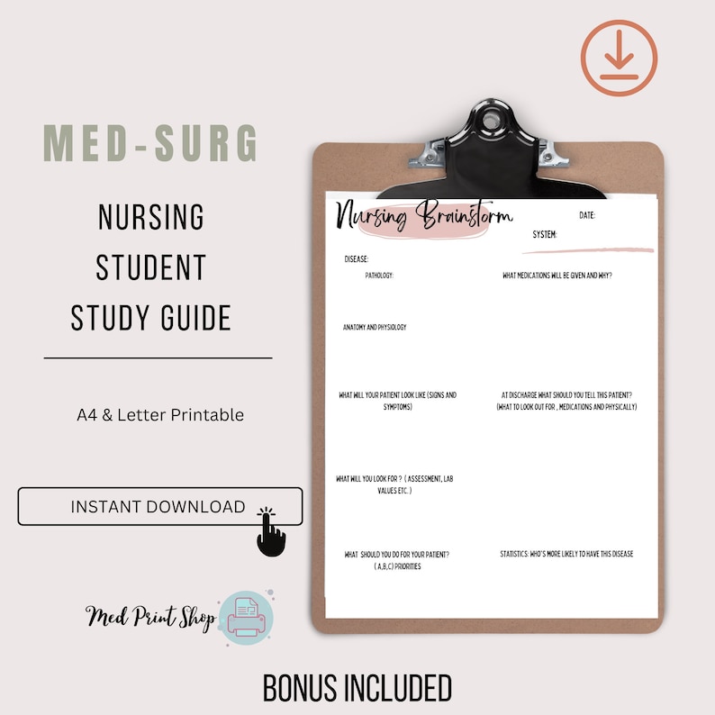 Med Surg Study Guide, Nursing Study Guide, Printable Med Surg Map ...