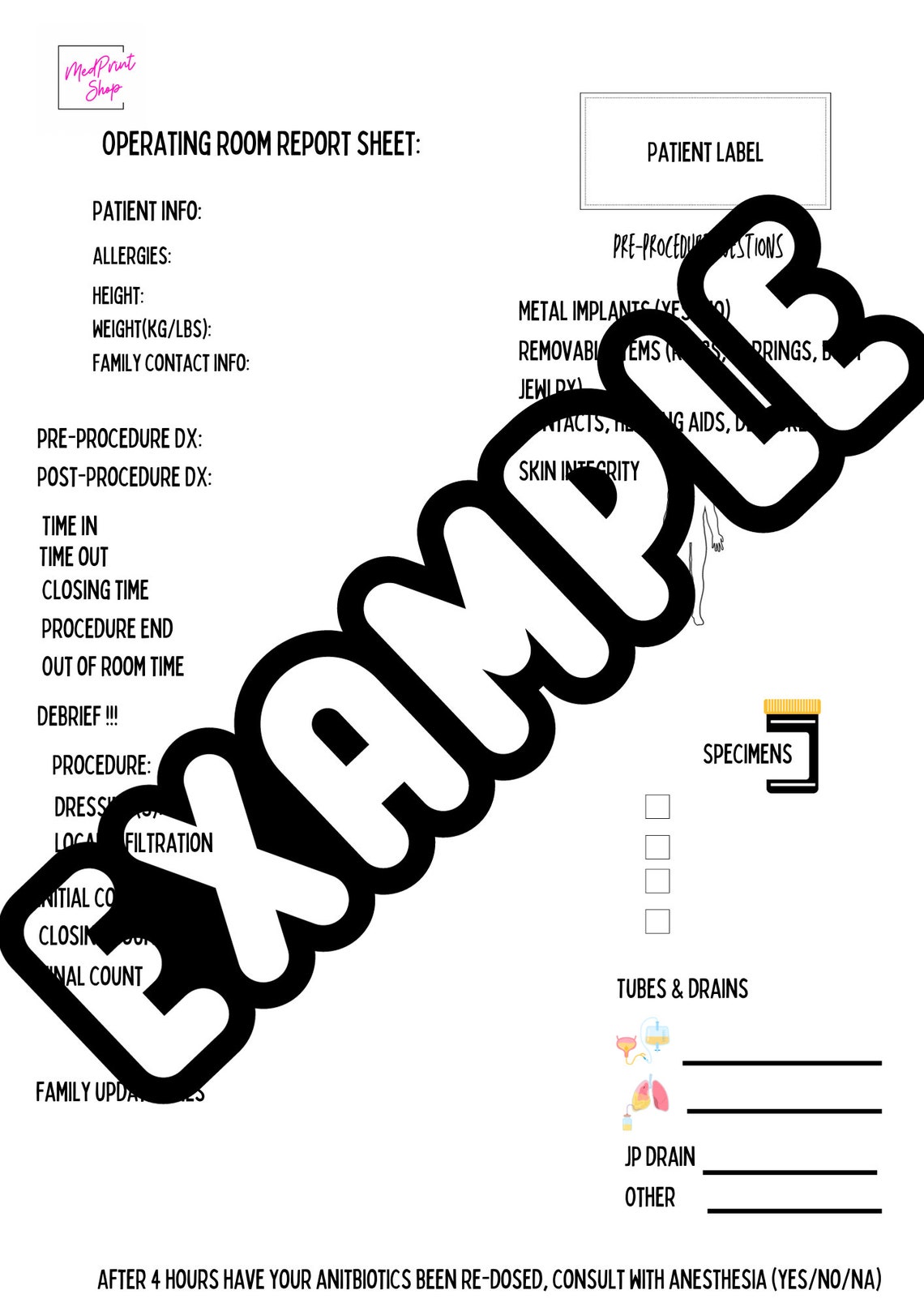 Operating Room Report Sheet, OR Report Sheet, SBAR, Operating Room ...