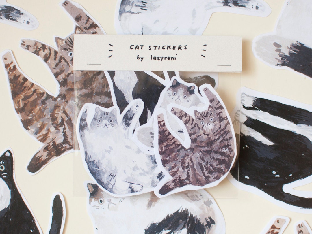 Grumpy Fat Cat Stickers Pack 4 Stickers Orange Calico Tuxedo Tabby ...