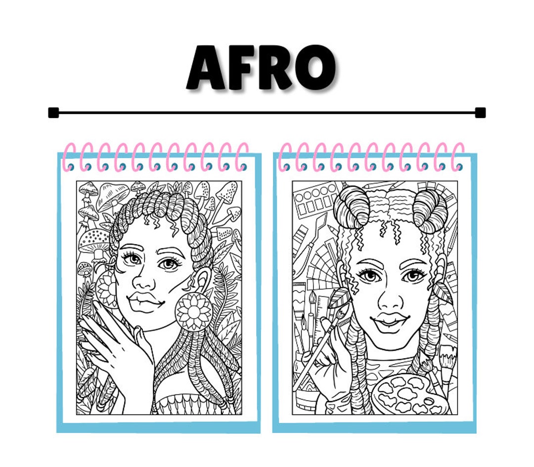 15 Afro Coloring Pages Book for Kids and Adults Instant - Etsy