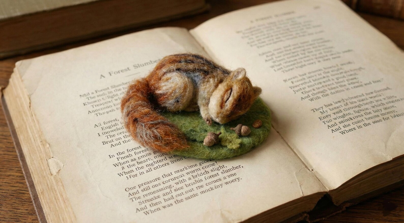 Handmade Needle Felt Sleeping Squirrel Figurine – Wool Forest Animal ...