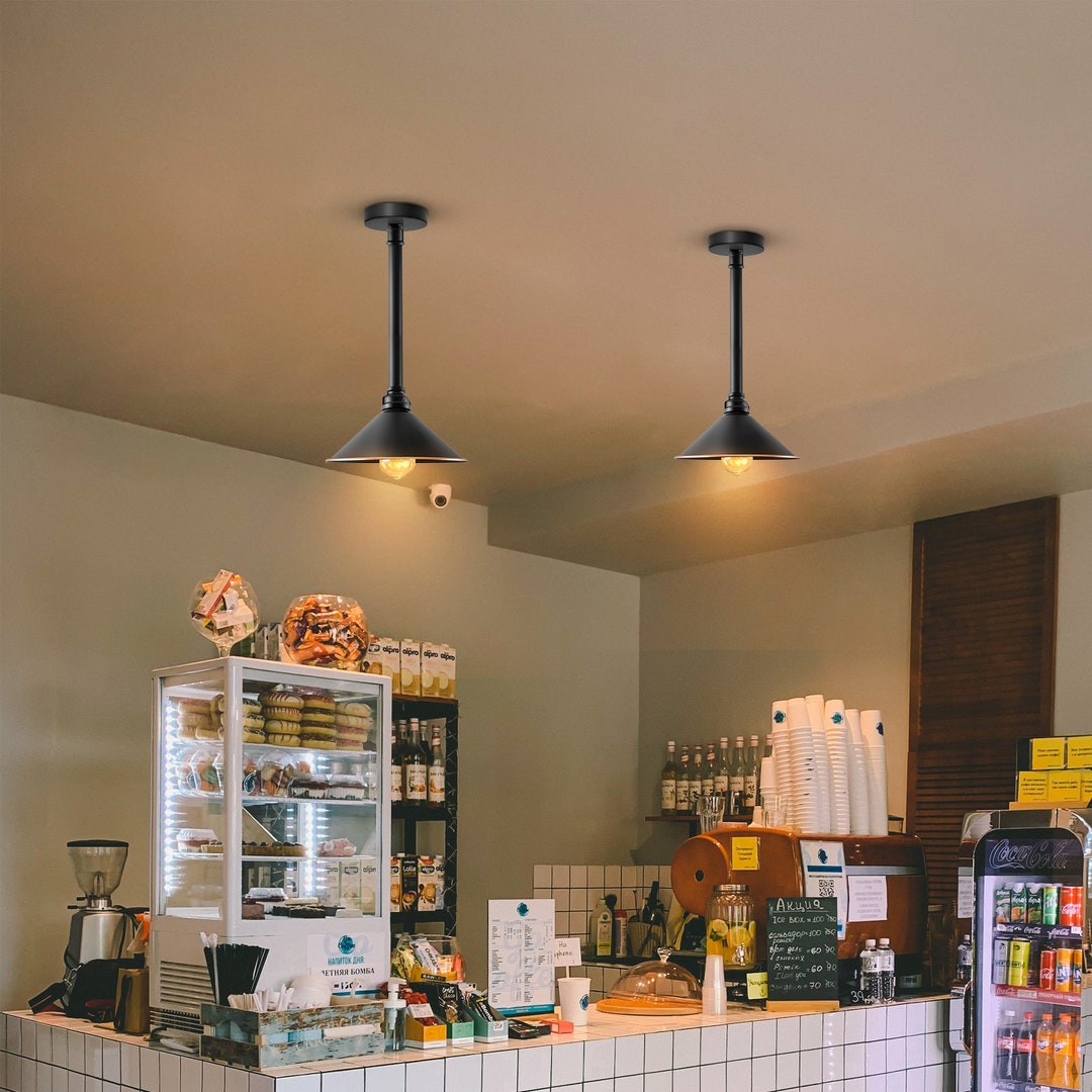 Vintage Industrial Long Pipe Hanging Light Pendant Lamp Cone Shade ...