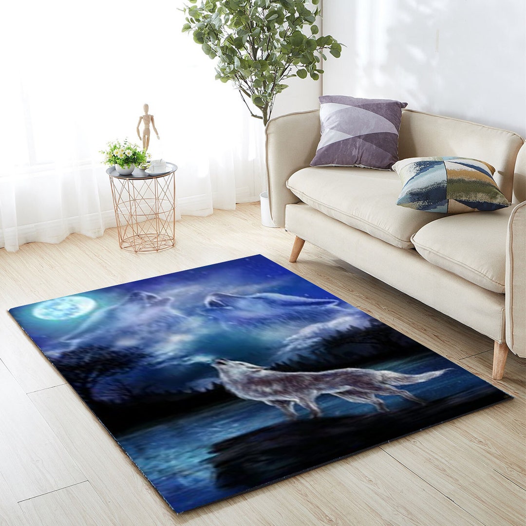 Moon Night Wolf Couple Rug for Living Room Bedroom, Wolf and Moon Rug ...