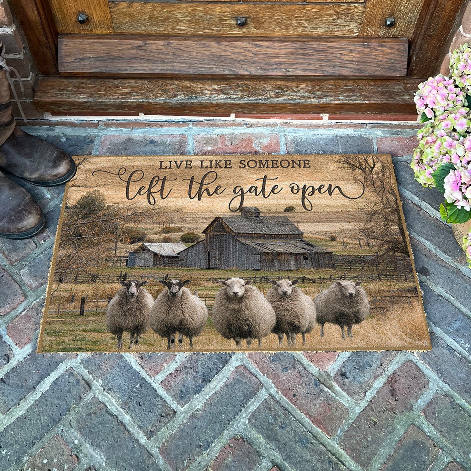 Sheep Live Like Someone Left the Gate Open Doormat, Sheep Art Doormat ...