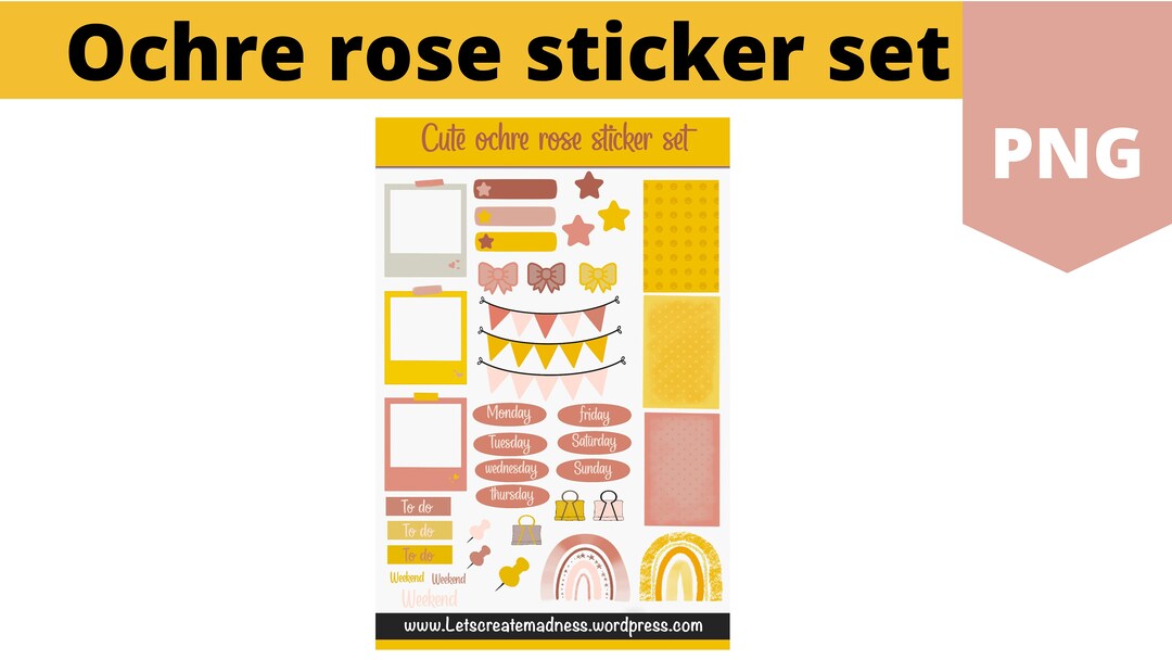 Digital Stickers Ochre/rose Theme Png Sticker for Digital Planner ...
