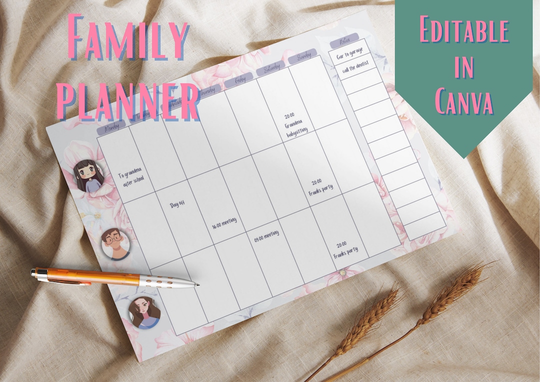 Editable Family Week Planner Page, Edit in Canva, Weekly Planner - Etsy