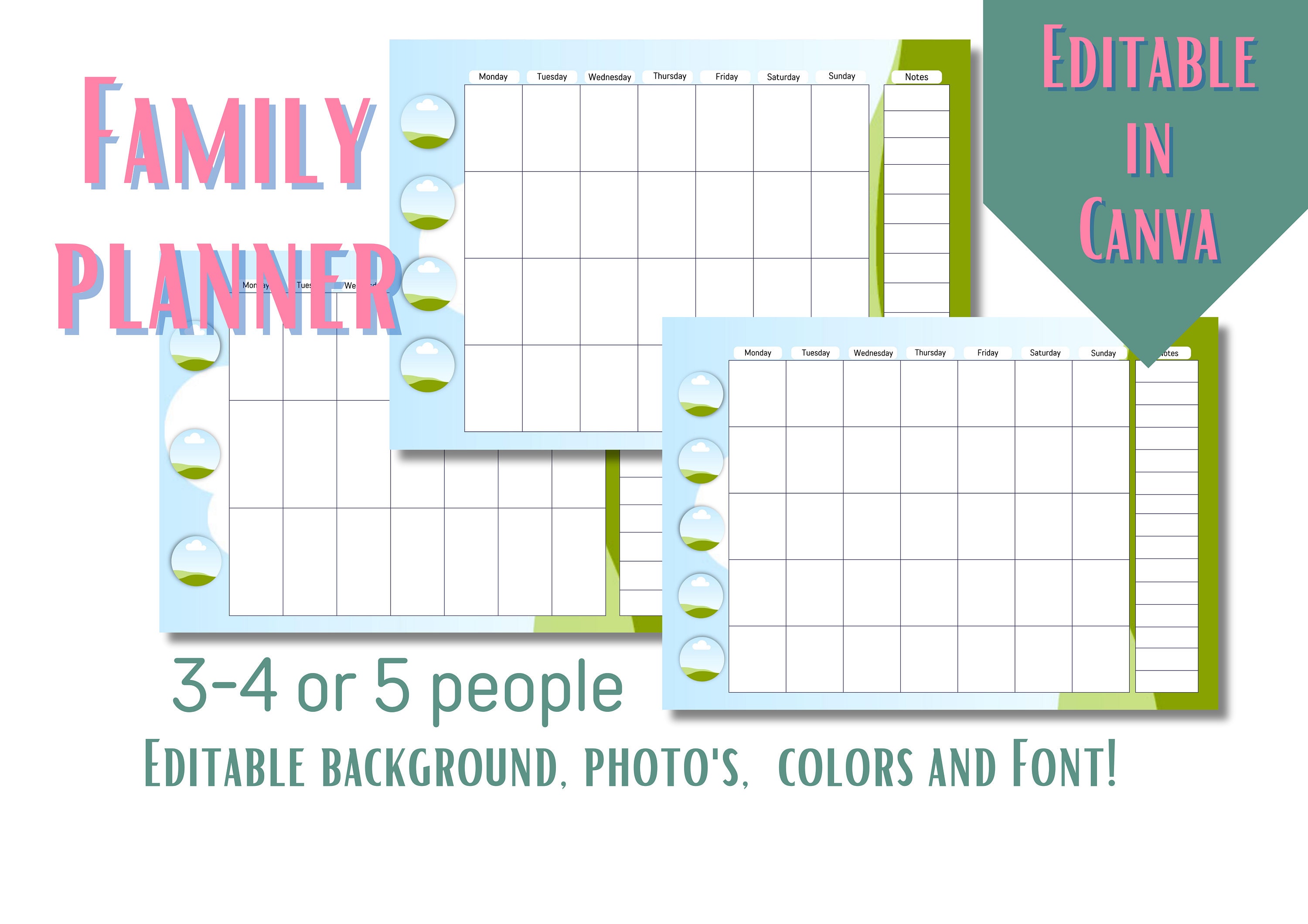 Editable Family Week Planner Page, Edit in Canva, Weekly Planner - Etsy
