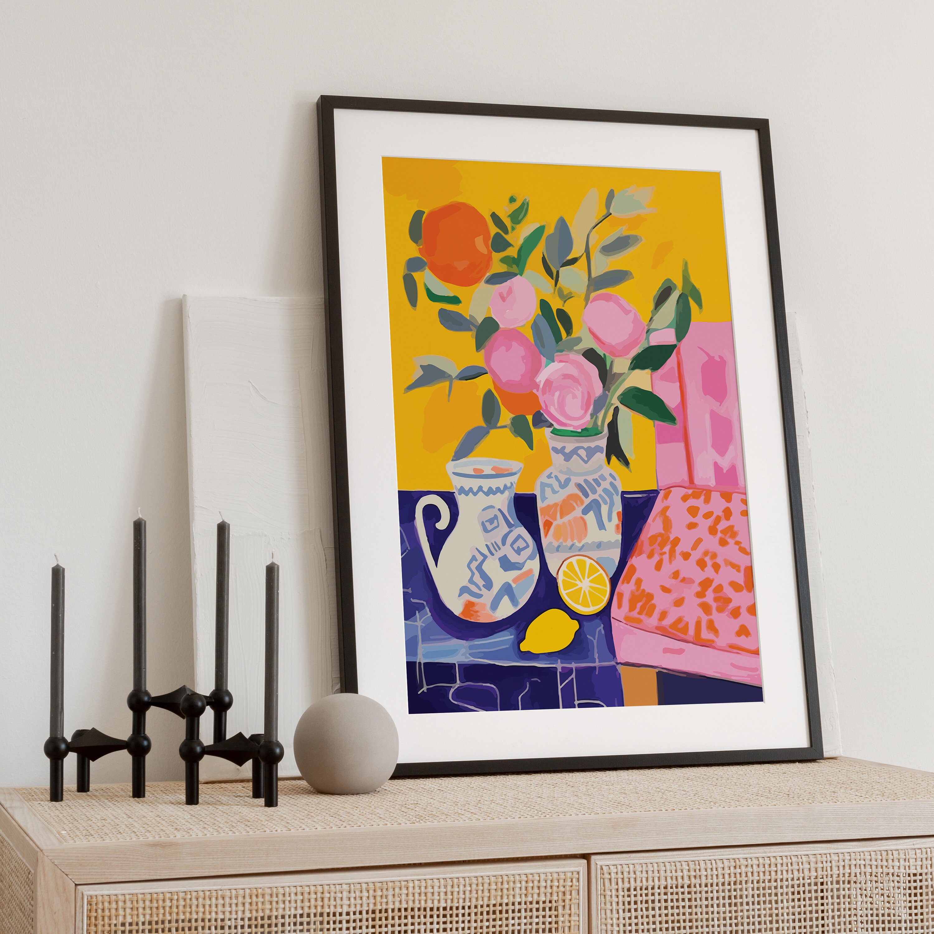 Kitsch Kitchen Floral Art Pink Roses in a Vase Painting Inspired by ...