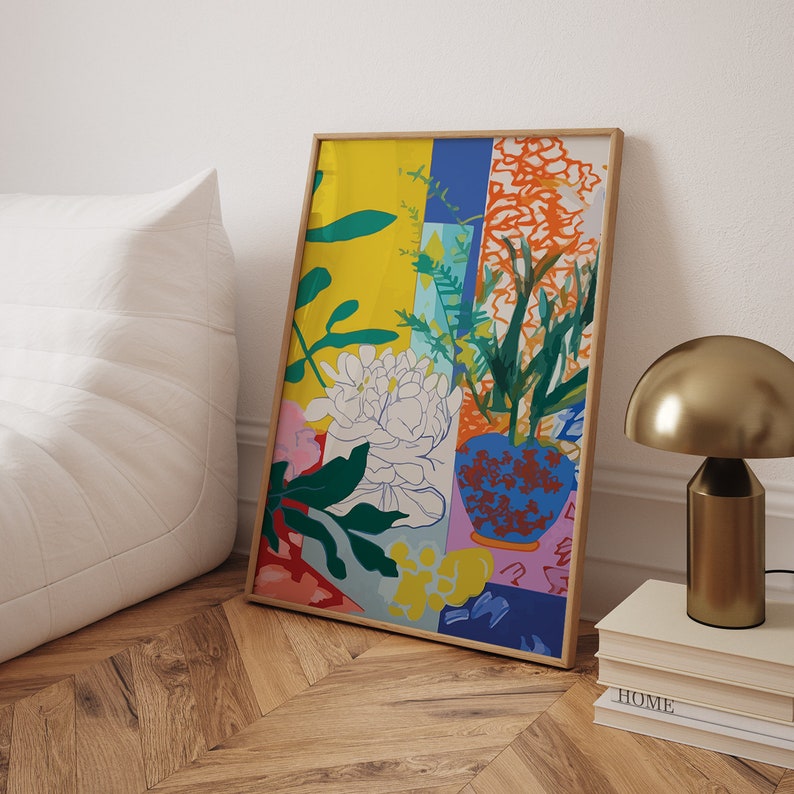 White Flowers Yellow Abstract Poster Henri Matisse Inspired ...