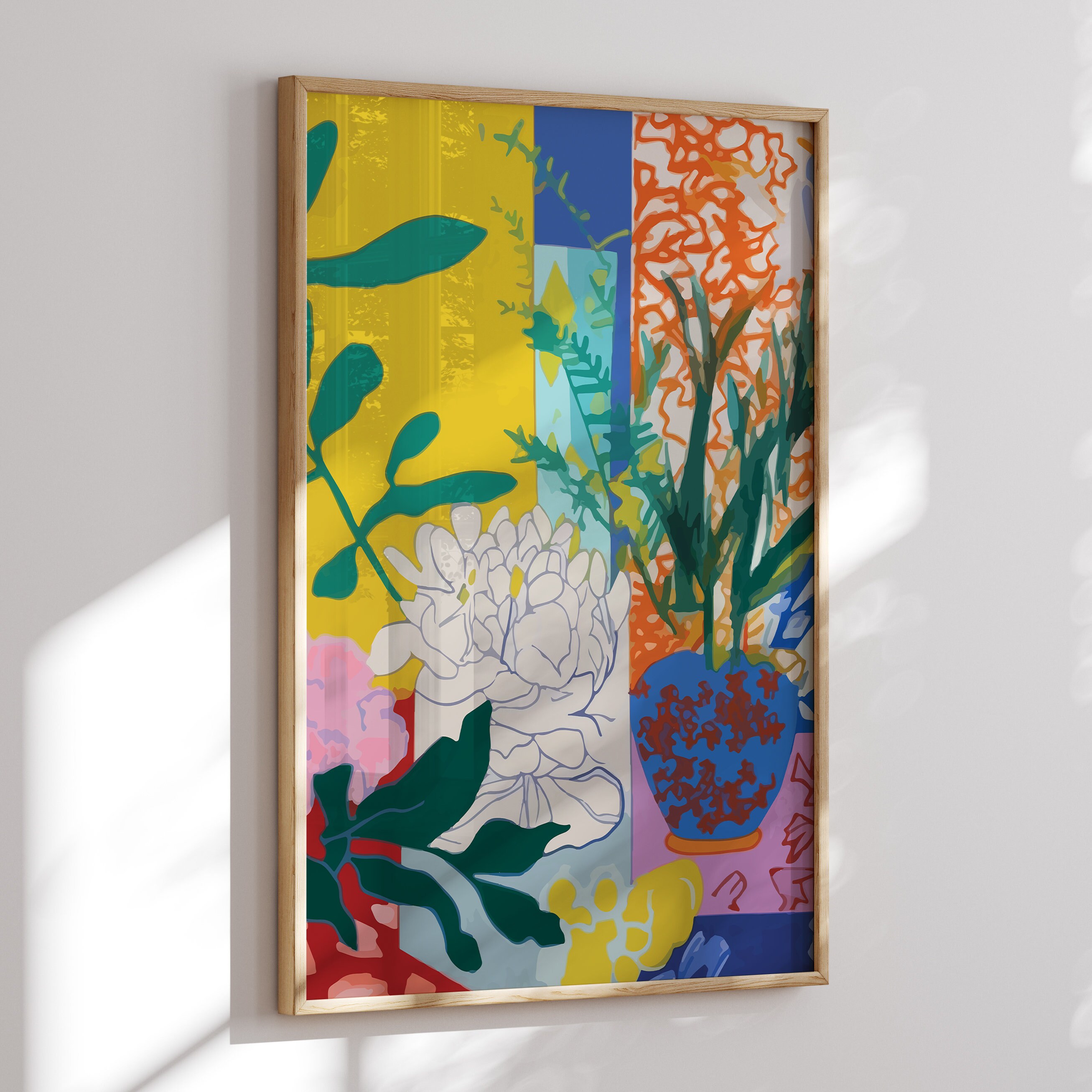 White Flowers Yellow Abstract Poster Henri Matisse Inspired ...