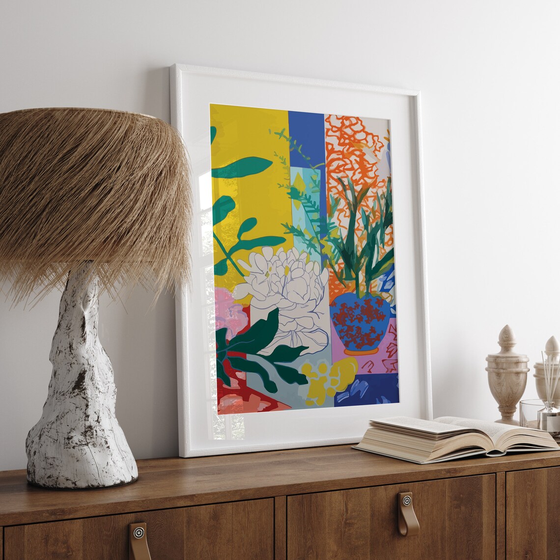 White Flowers Yellow Abstract Poster Henri Matisse Inspired ...