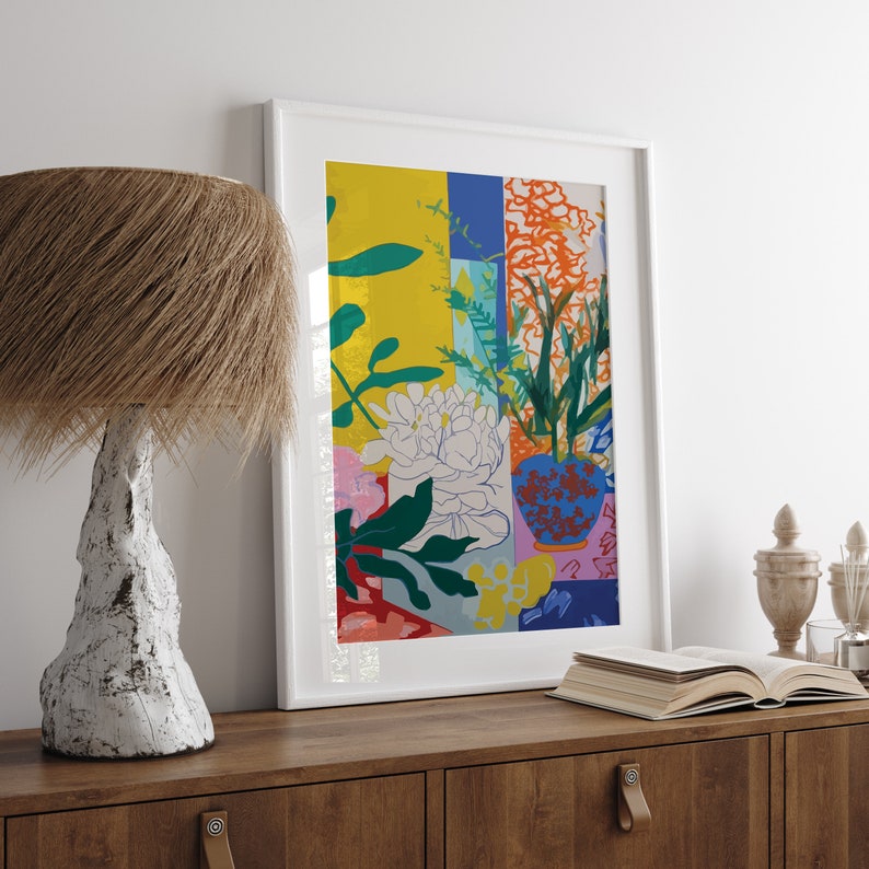 White Flowers Yellow Abstract Poster Henri Matisse Inspired ...