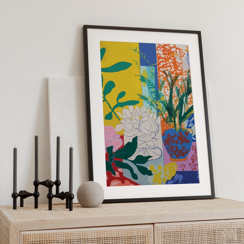 White Flowers Yellow Abstract Poster Henri Matisse Inspired ...