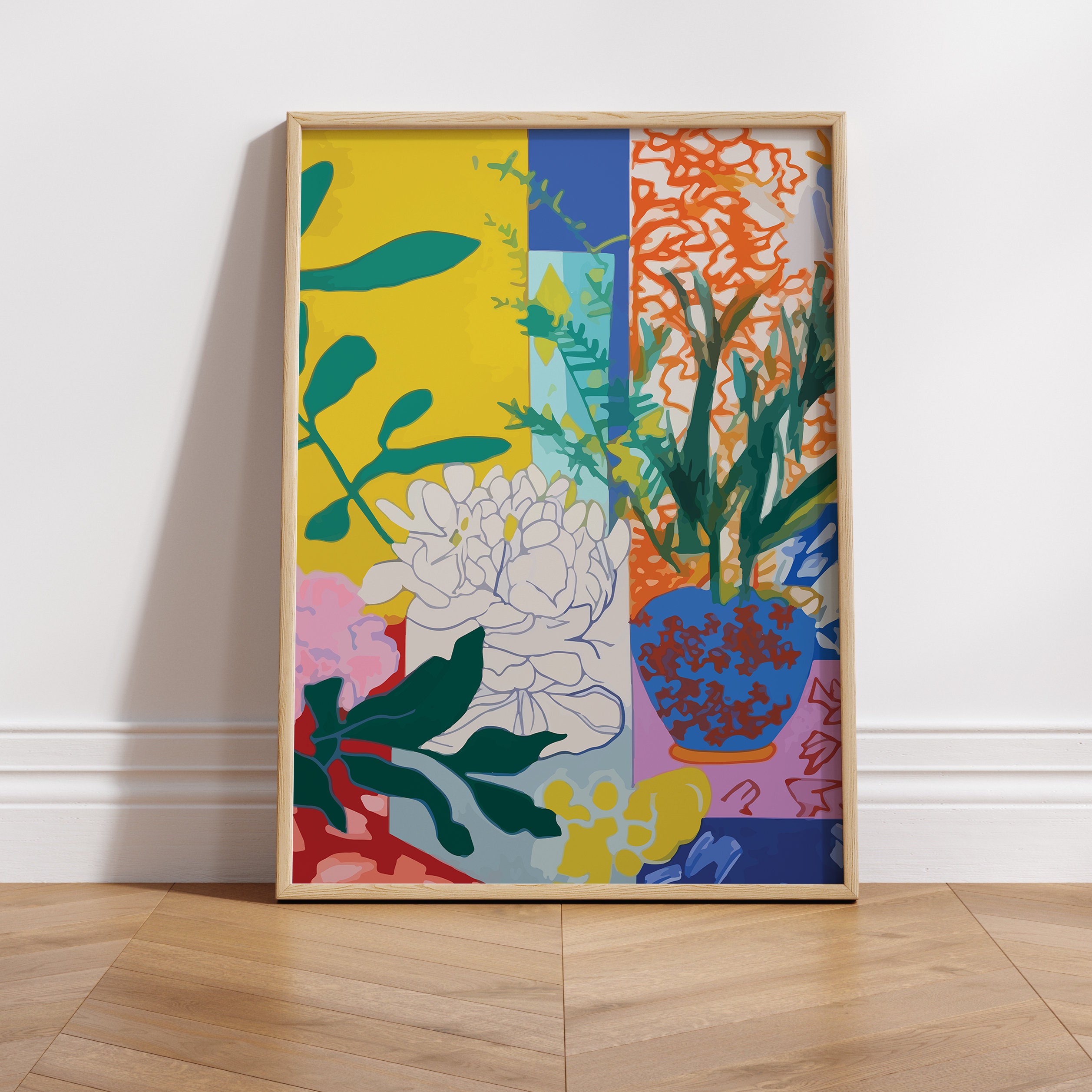 White Flowers Yellow Abstract Poster Henri Matisse Inspired ...