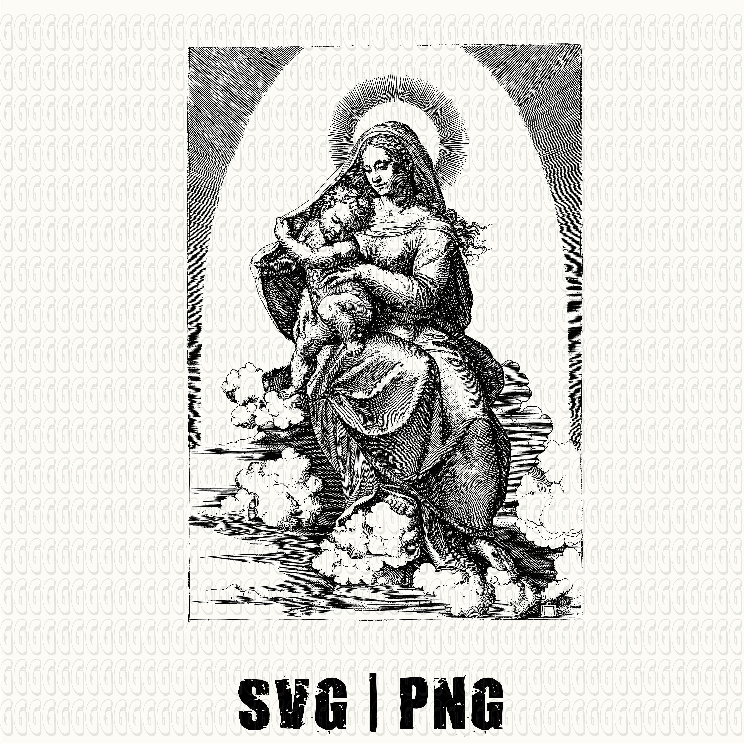 Virgin Mary Baby Jesus Line Art Svg, Mother of Jesus Svg, Rose With ...
