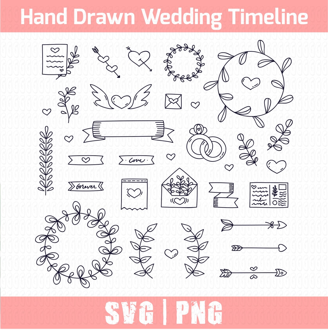 Hand Drawn Wedding Timeline Icons SVG & PNG Files Wedding Clip Art ...
