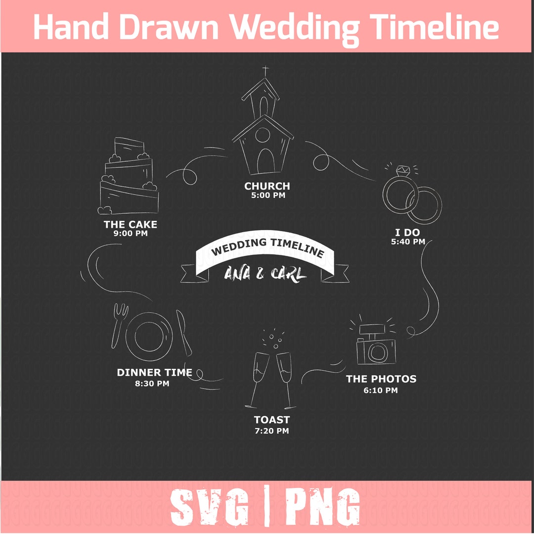 Hand Drawn Wedding Timeline Icons SVG & PNG Files Wedding Clip Art ...