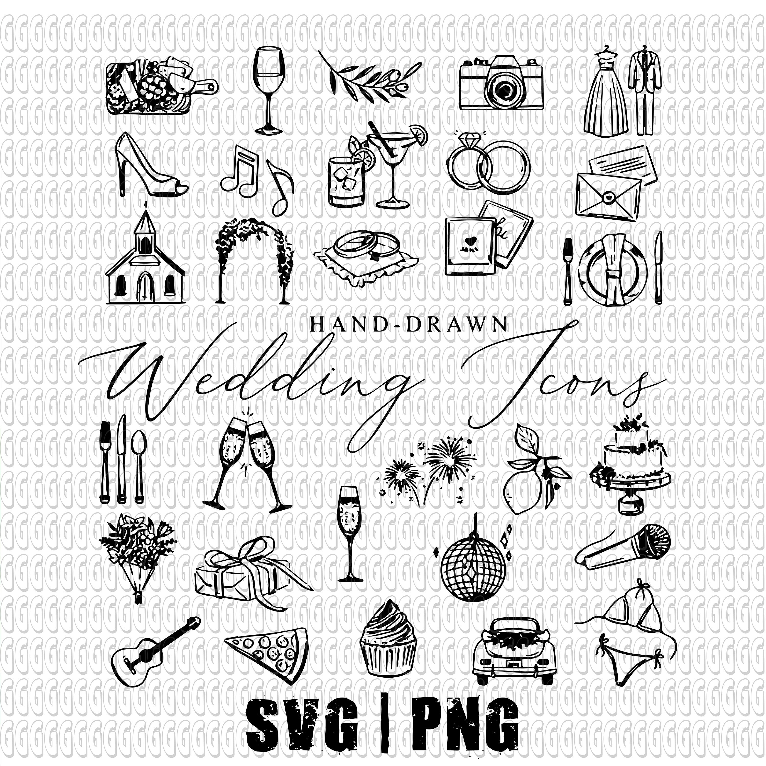 Hand Drawn Wedding Timeline Icons SVG & PNG Files Wedding Clip Art ...