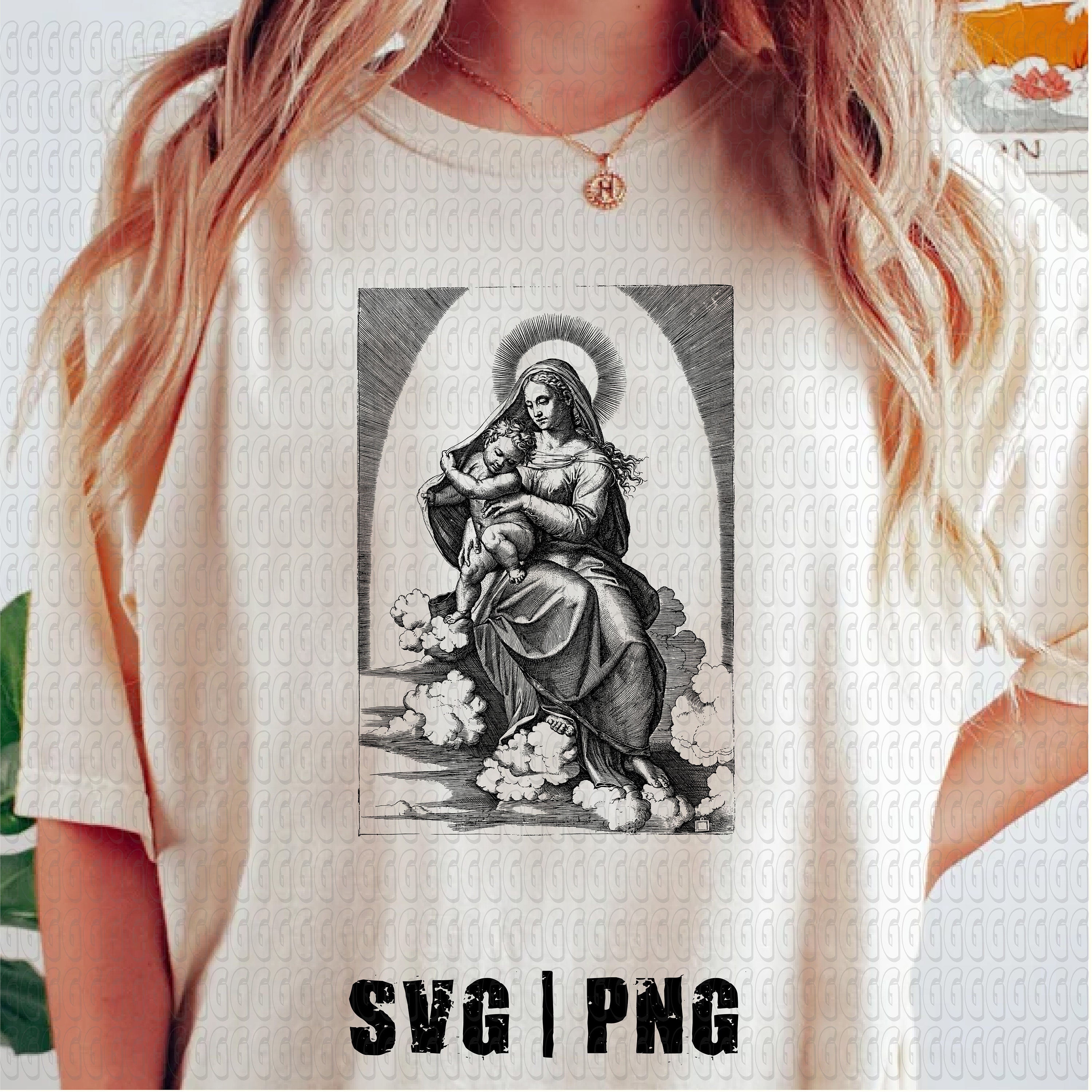 Virgin Mary Baby Jesus Line Art Svg, Mother of Jesus Svg, Rose With ...