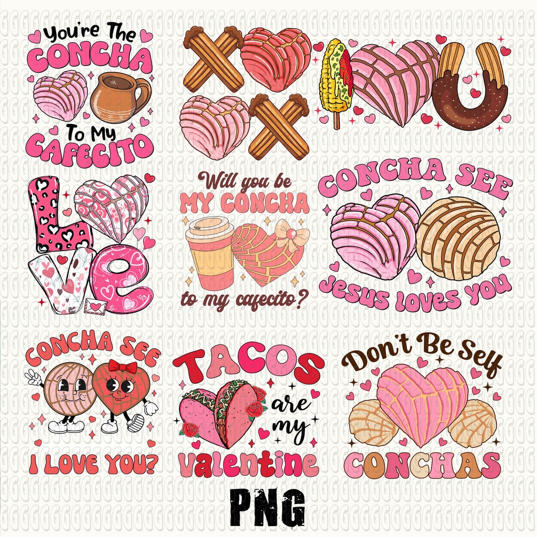 Concha Valentine's Bundle Png, Retro Valentine Png, Mexican Valentine ...
