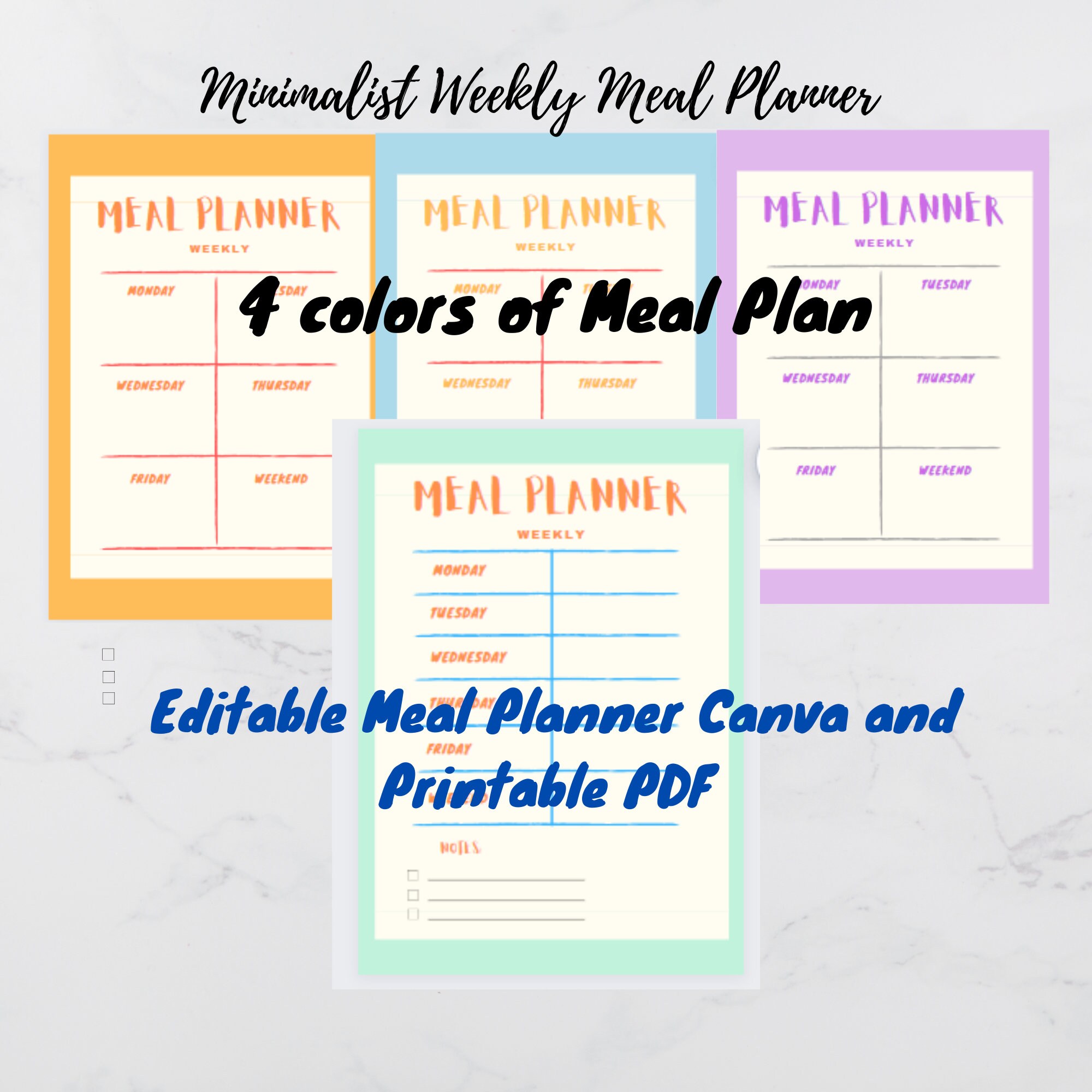 Minimalist Editable and Printable Digital Weekly Meal Planner - Etsy